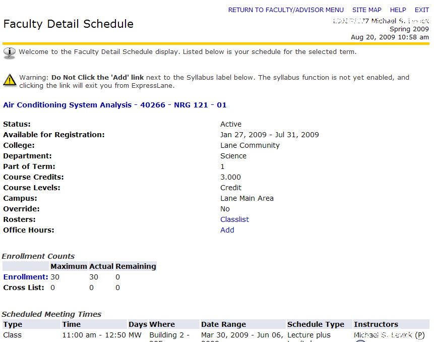 Faculty Detail Schedule