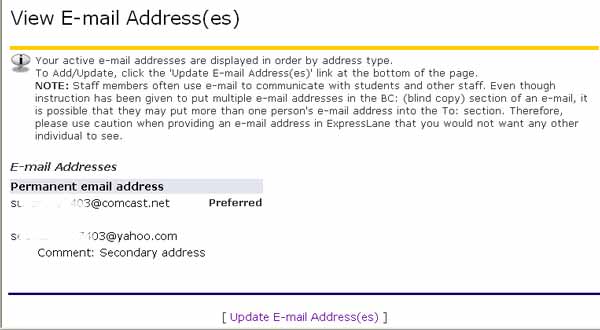 View/Update E-mail Addresses